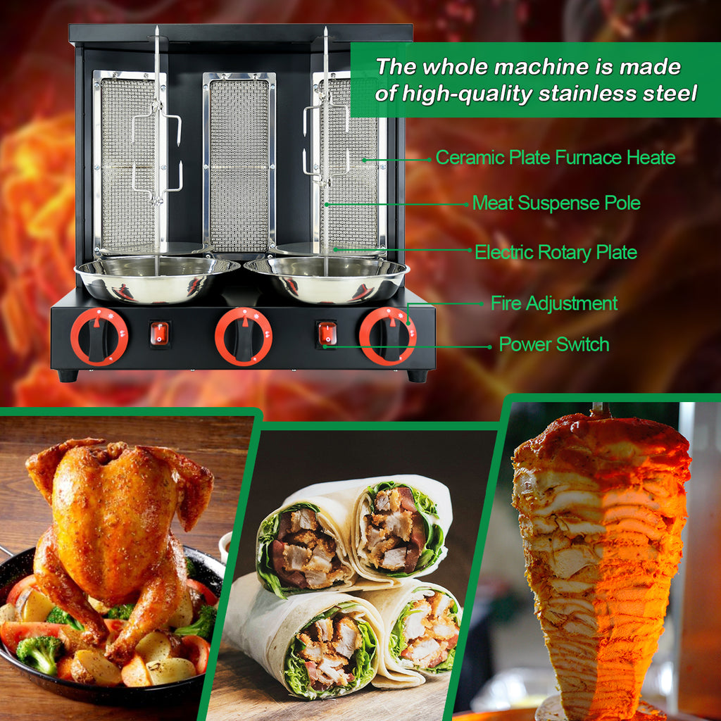 Shawarma Grill Propane Gyro Rotisserie Machine Kebab Doner with 3 Burn ...